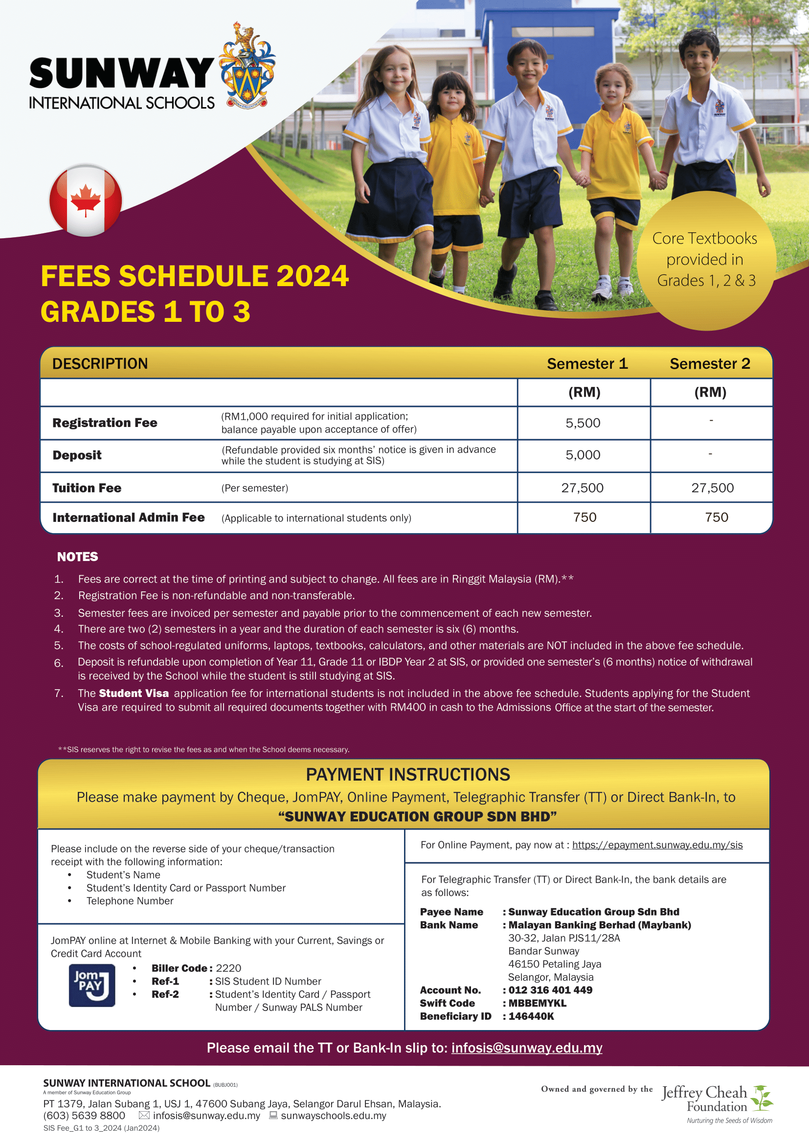 SISKL Fee Schedules for 2024 | Sunway International Schools